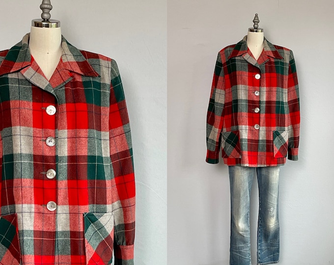 Vintage 40s Pendleton 49er Jacket / 1940s Wool Plaid Car Coat / Red ...