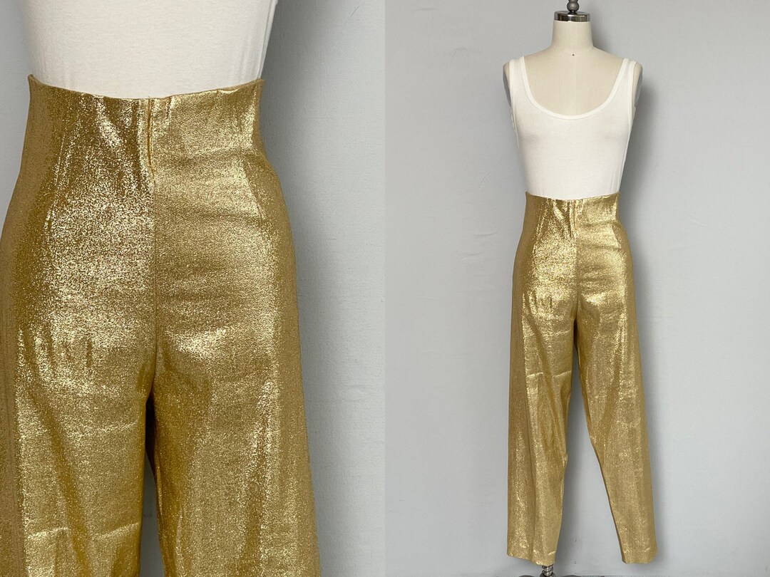 Vintage 60s Gold Capri Pant / 1960s Mod Gold Metallic Slim - Etsy