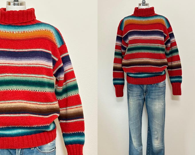 Vintage 80s Ralph Lauren Sweater, 1980s Southwest Red Rainbow Navajo ...