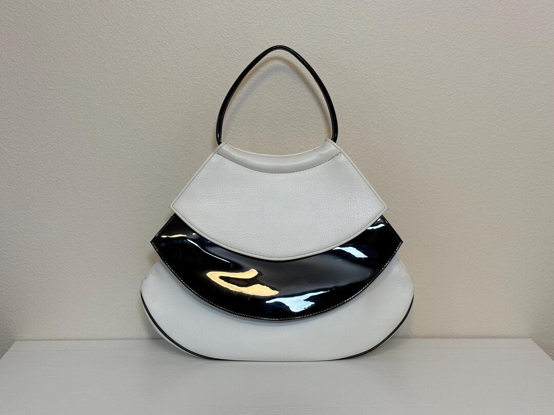 Vintage 60s Colorblock Handbag, 1960s Faux Leather Color Blocked White ...