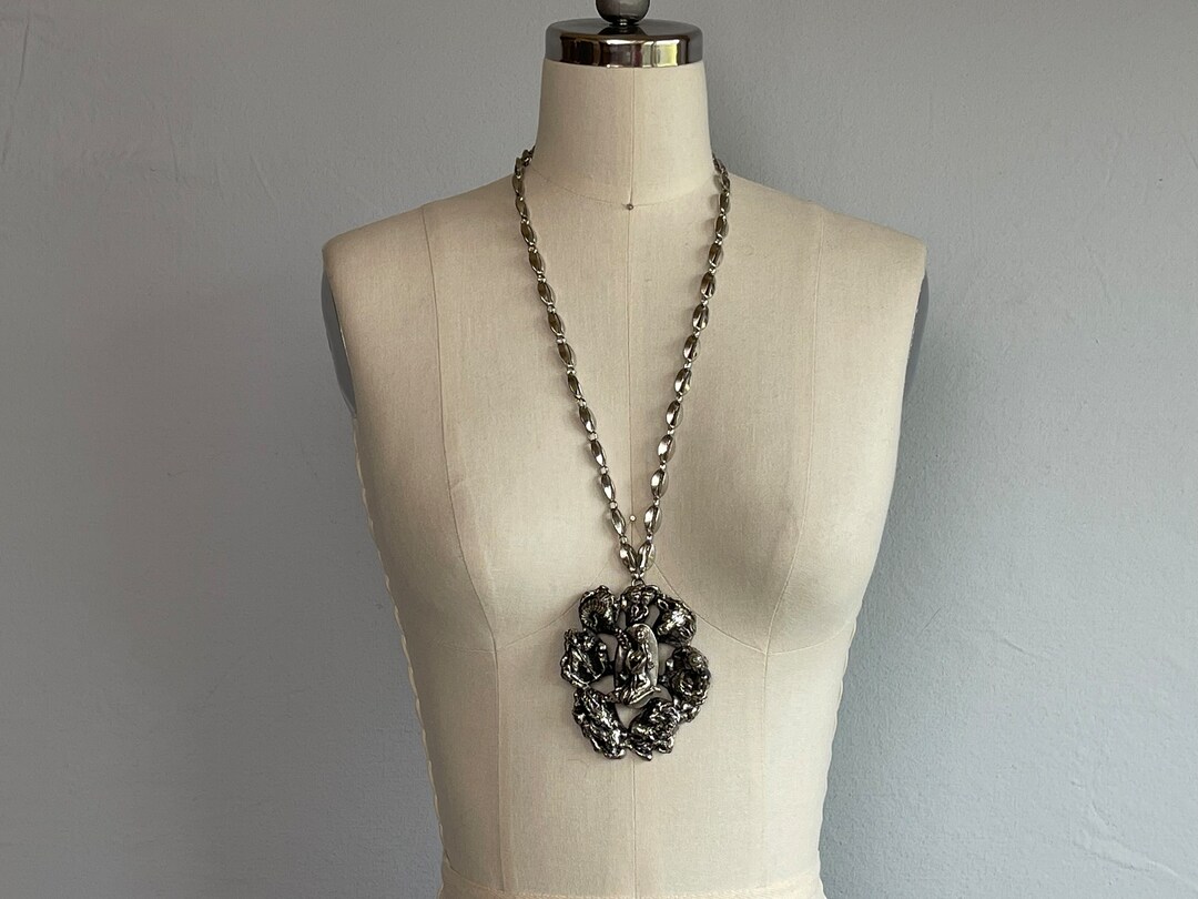 Vintage 1970s Tortolani Zodiac Necklace, 70s Silver Metal Astrology ...