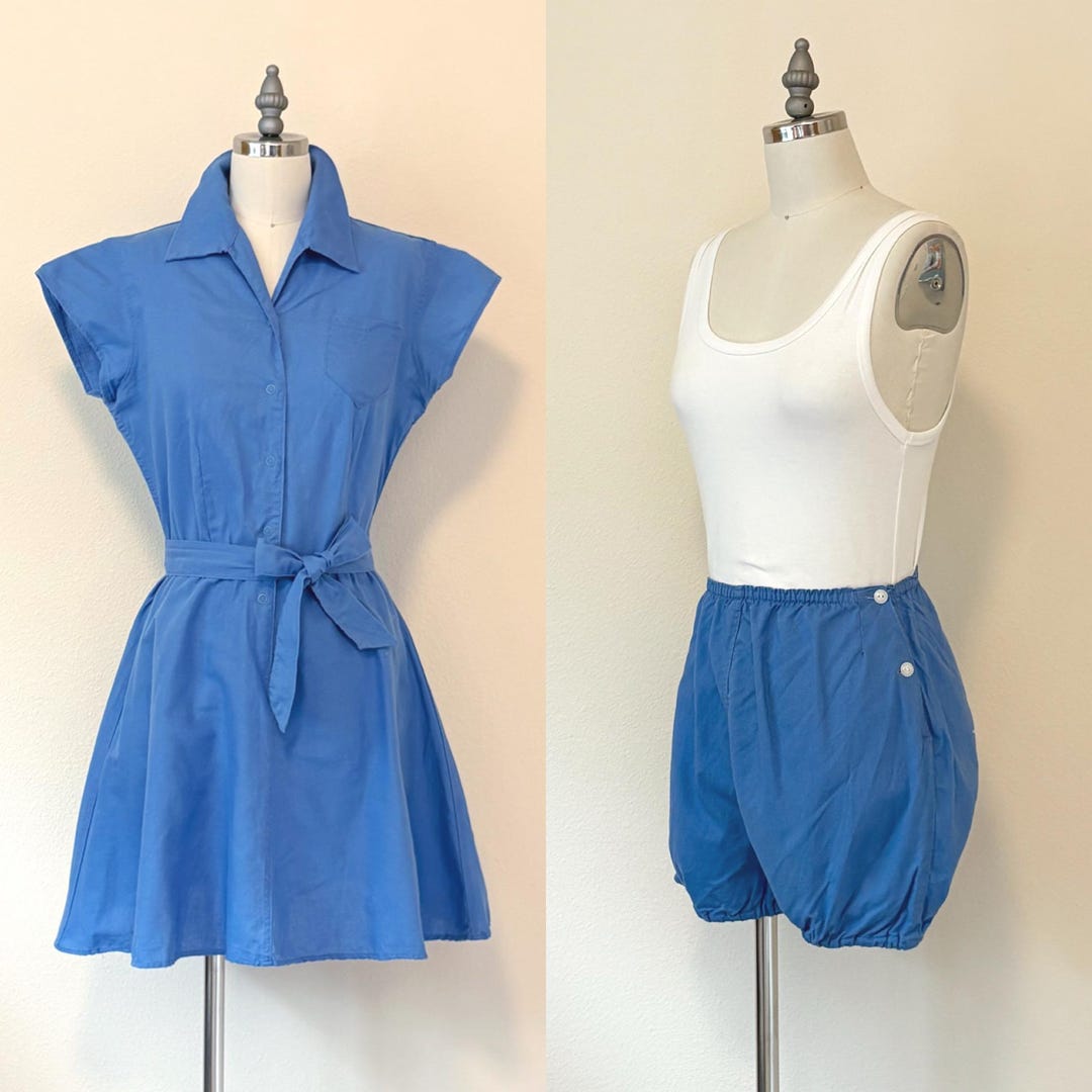Vintage 1950s Gym Uniform, 50s Blue Shorts Romper Play Suit, Two Piece ...