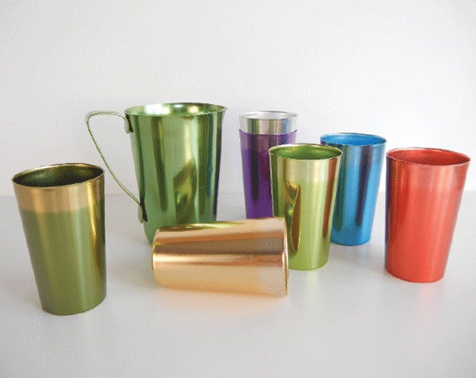 Vintage Aluminum Tumblers and Pitcher / Bascal Colorful Glasses Set of ...