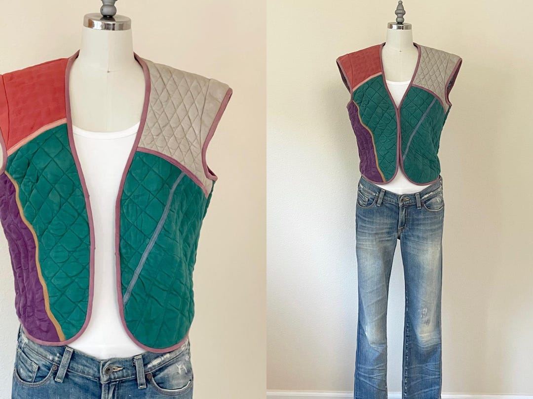 Vintage 80 Quilted Suede Vest, 1980s Patchwork Colorblock Vest, Anne ...