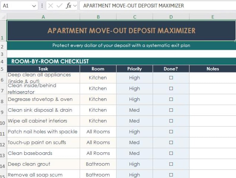 Move-out Deposit Checklist | Apartment Cleaning & Exit Planner ...