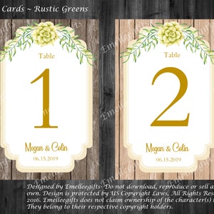 Wedding Table Cards Rustic Greens - Etsy