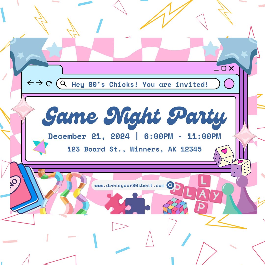 80's Game Night Invitation ~ Girls Night Invite~ Canva Template ...