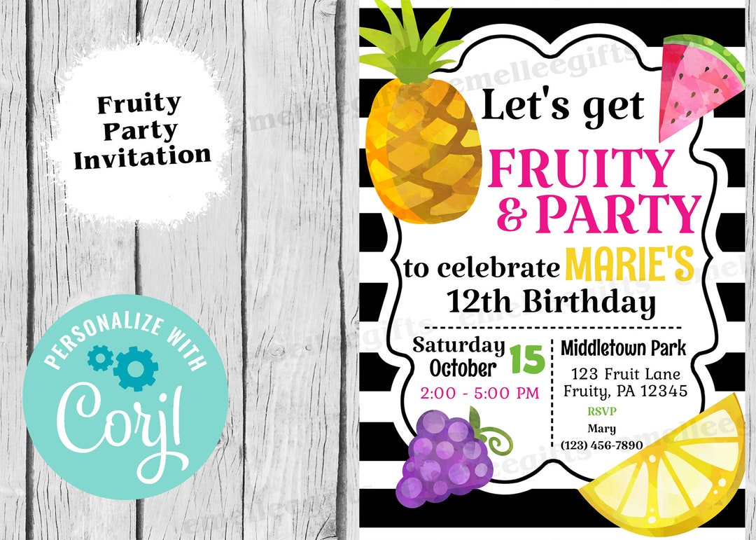Fruity Party 5x7 Invitation ~ Frutti Tutti Birthday ~ Fruits Birthday ...