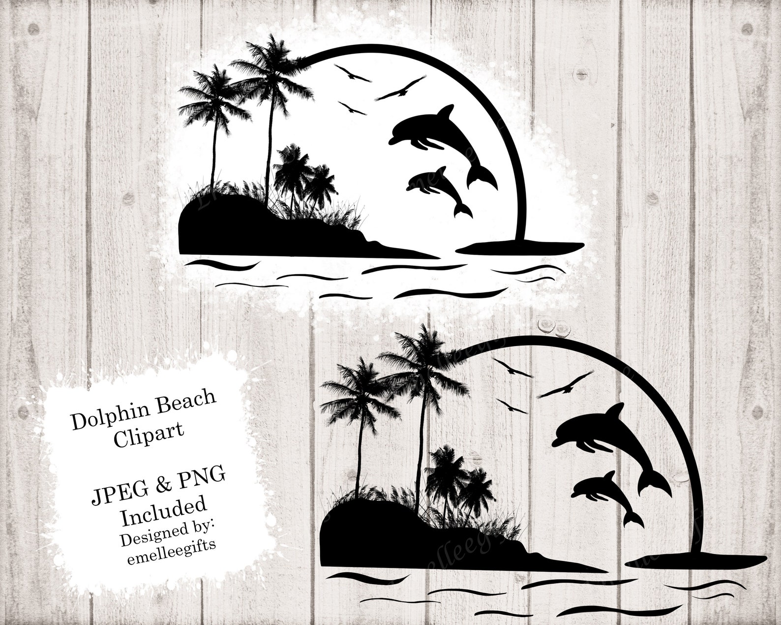 Dolphin Beach Clipart JPG and PNG Included Beach Sunset - Etsy