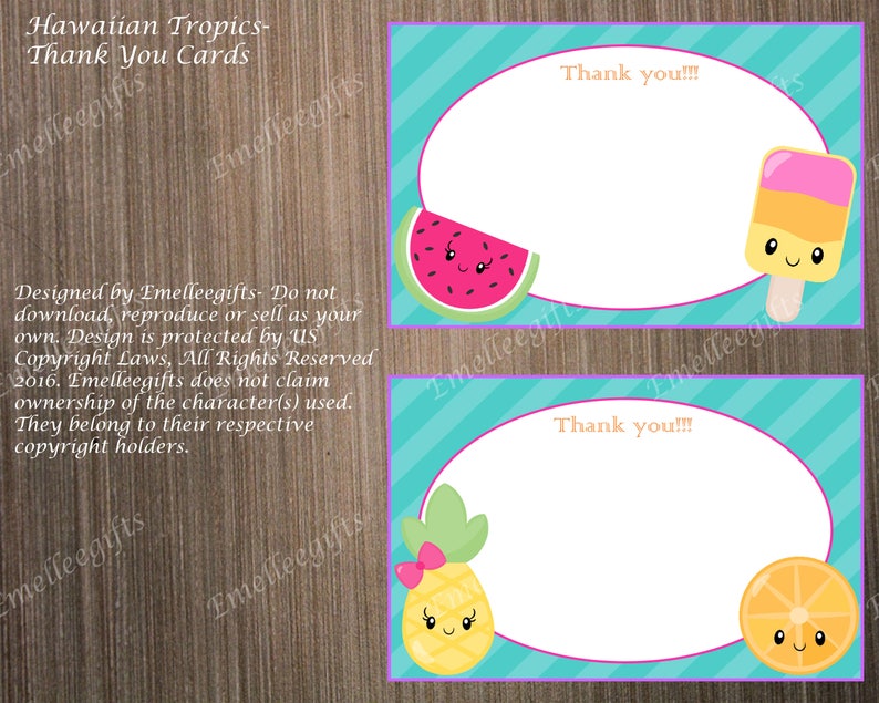 Hawaiian Tropics Thank You Note Cards 4x6 2 INSTANT | Etsy