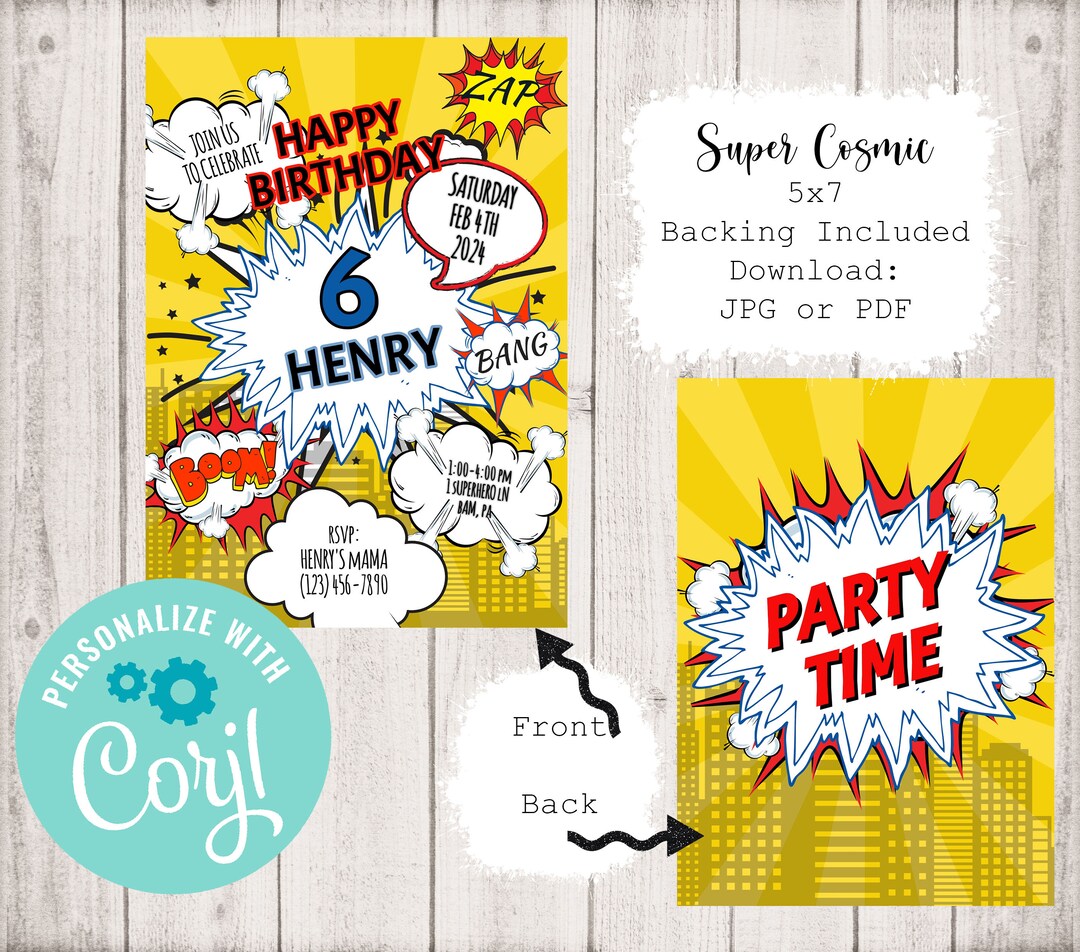 Super Cosmic Invitation Bang Boom Zap Birthday Invitation Corjl Edit ...