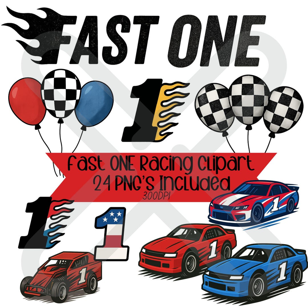 Fast ONE Racing Clipart ~ Racing Birthday ~ Checkered Flag Clipart Set ...