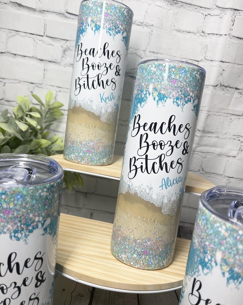 20oz Skinny Beaches Booze & Besties Tumbler Beach Tumbler - Etsy