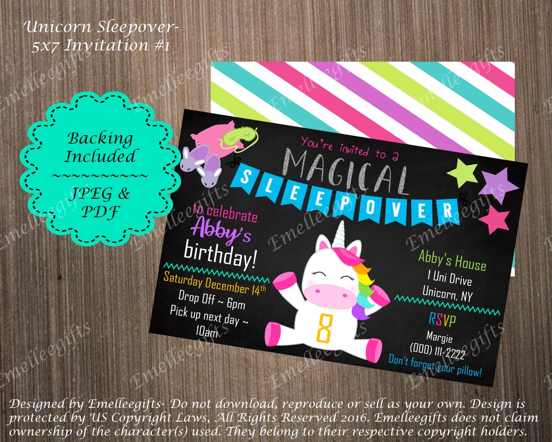 Unicorn Sleepover Invitation Slumber Party Sleepover Birthday Party