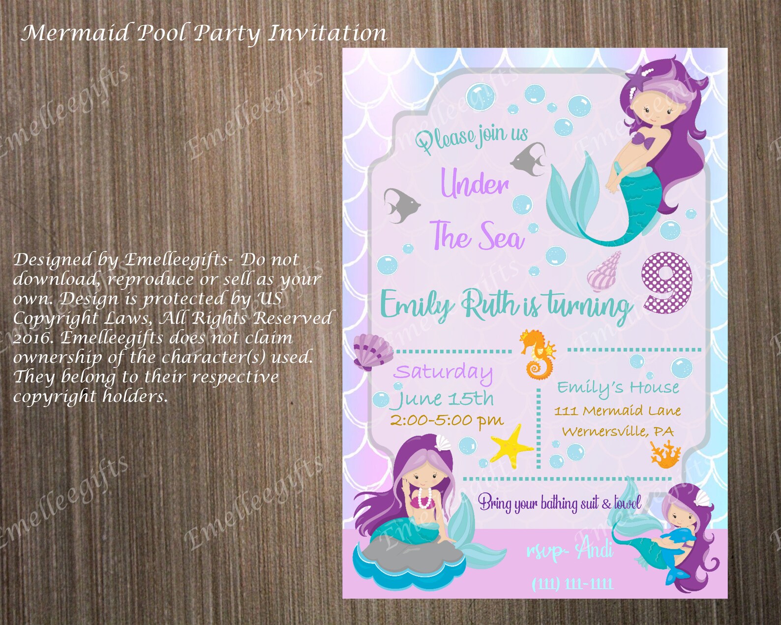 Mermaid Pool Party Invitation 4x6 | Etsy