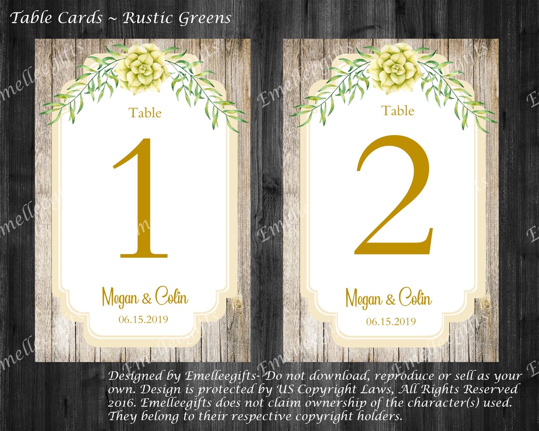 Wedding Table Cards Rustic Greens - Etsy