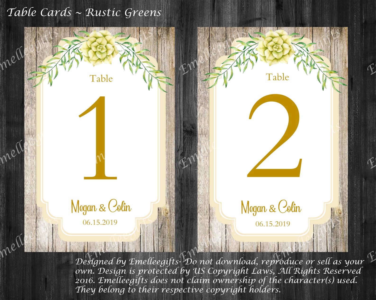 Wedding Table Cards Rustic Greens - Etsy