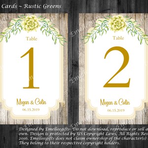 Wedding Table Cards Rustic Greens - Etsy