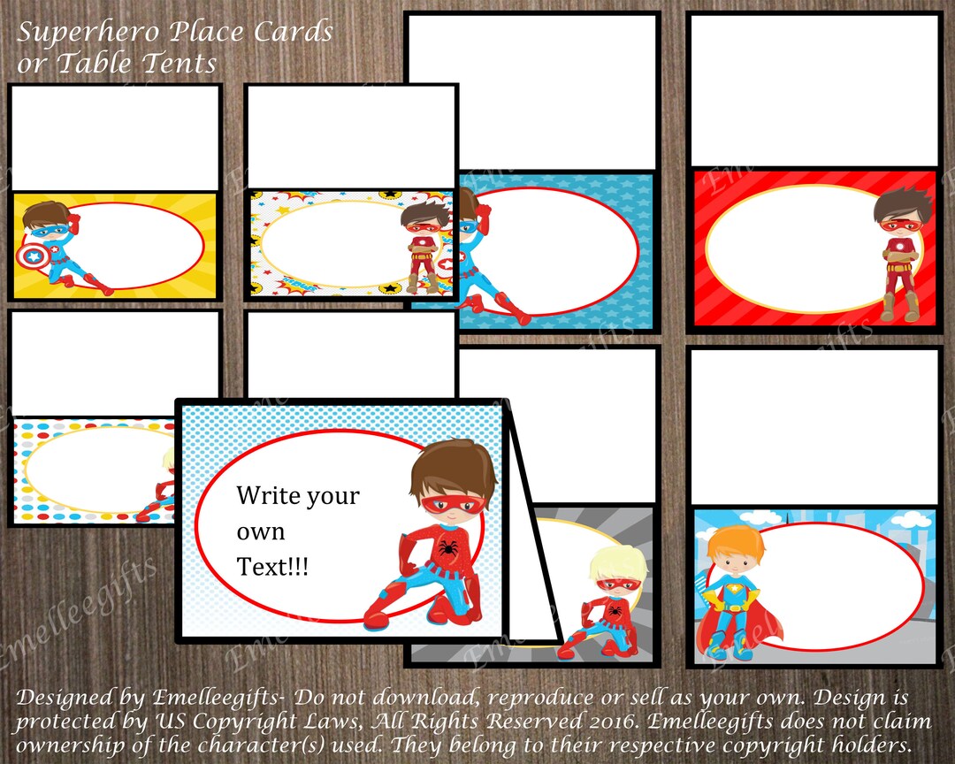 Superhero Place Cards or Table Tents 2 INSTANT DOWNLOAD - Etsy