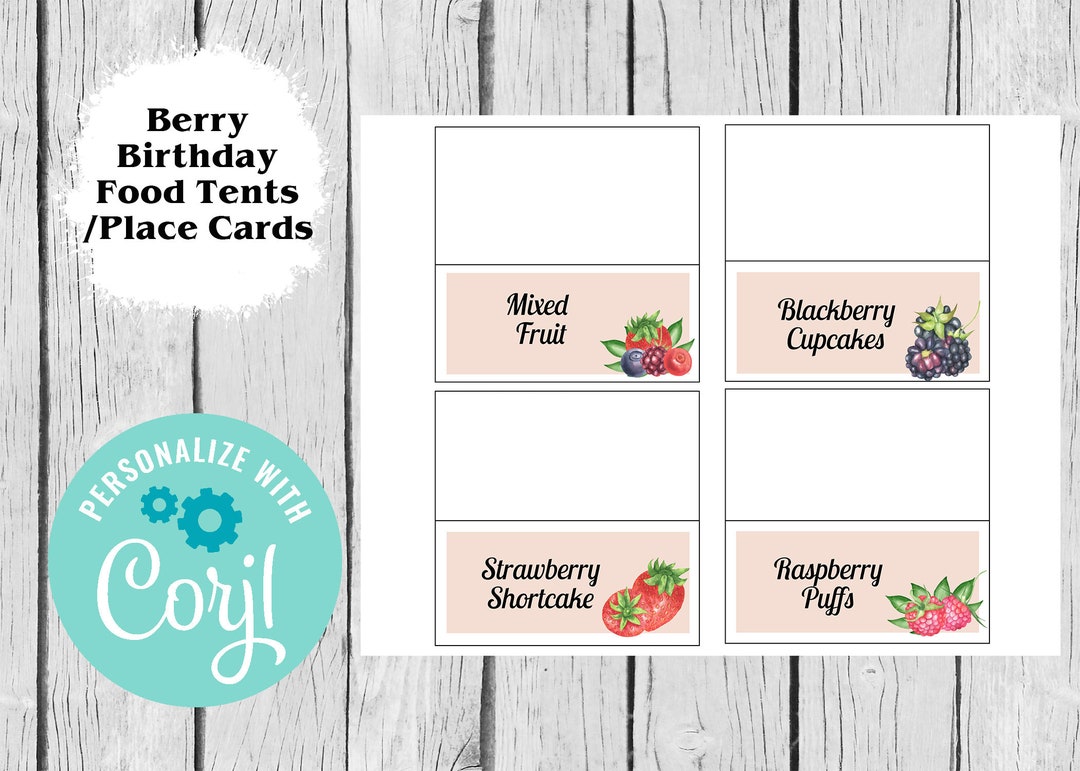 Berry Birthday Food Labels ~ Strawberry Place Cards ~ Berry Place Cards ...