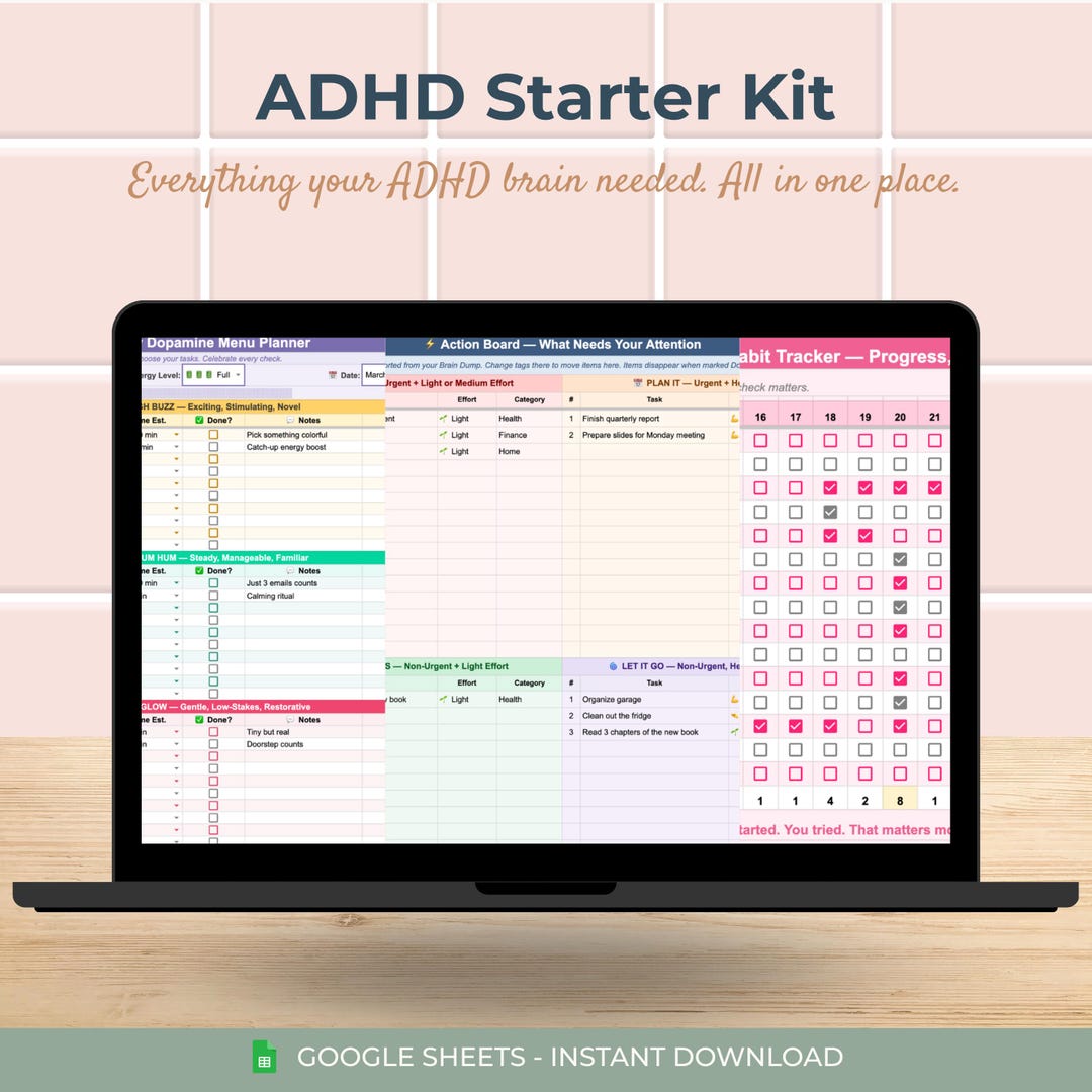 ADHD Starter Kit Bundle Google Sheets | Dopamine Planner Brain Dump ...