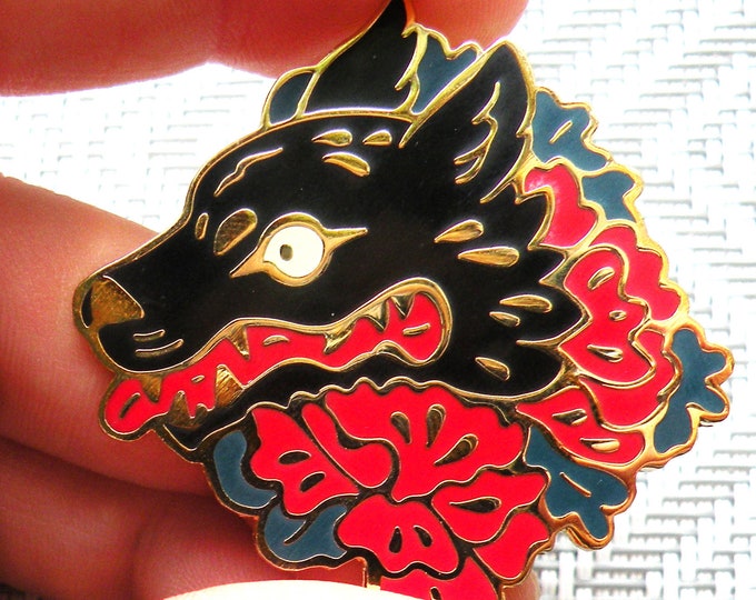 Black Wolf Enamel Pin, Lapel Pin, Brooch Pin 1.5 Inch, Dog, Wolf, Accessories, Illustrated ...
