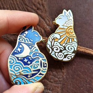 Sun & Moon Cat Enamel Pin ; Moon Cat, Sun Cat, Lapel Pin, Brooch Pin 1.5 Inch, Celestial, Cat ...