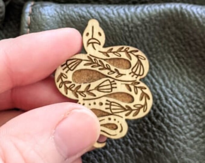 Snake Brooch Pin 1.5 Inch - Wooden Jewelry, Accessories, Illustrated ...
