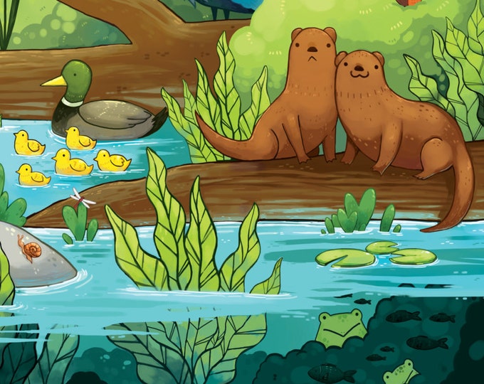 Pond and River Ecosystem Print, Children's Room Artwork, Educational, 8 ...