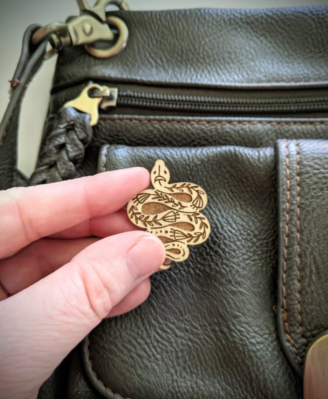 Snake Brooch Pin 1.5 Inch - Wooden Jewelry, Accessories, Illustrated ...