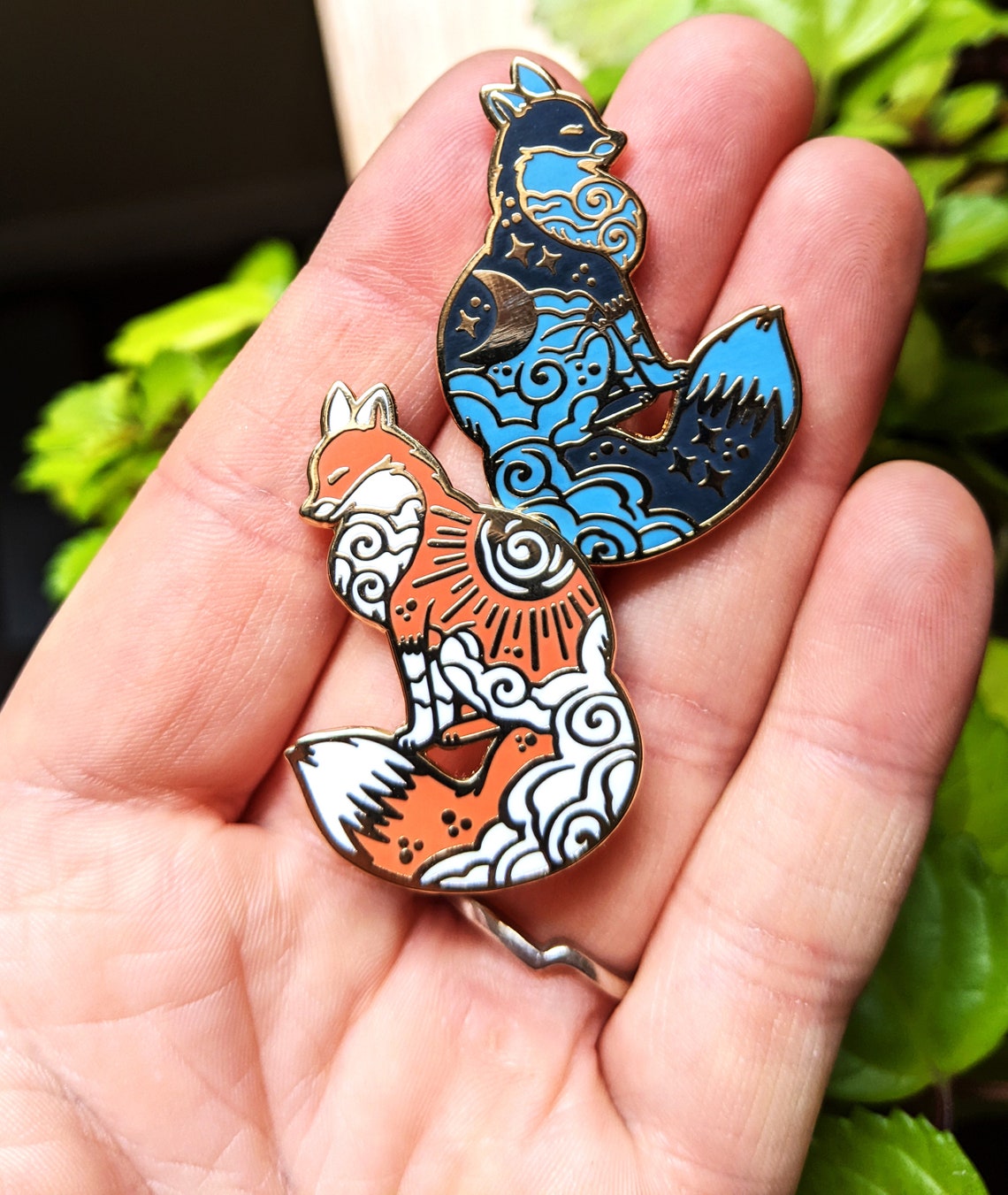 Fox Sun & Moon Enamel Pin Fox Pin Orange Fox Grey Fox Sun | Etsy