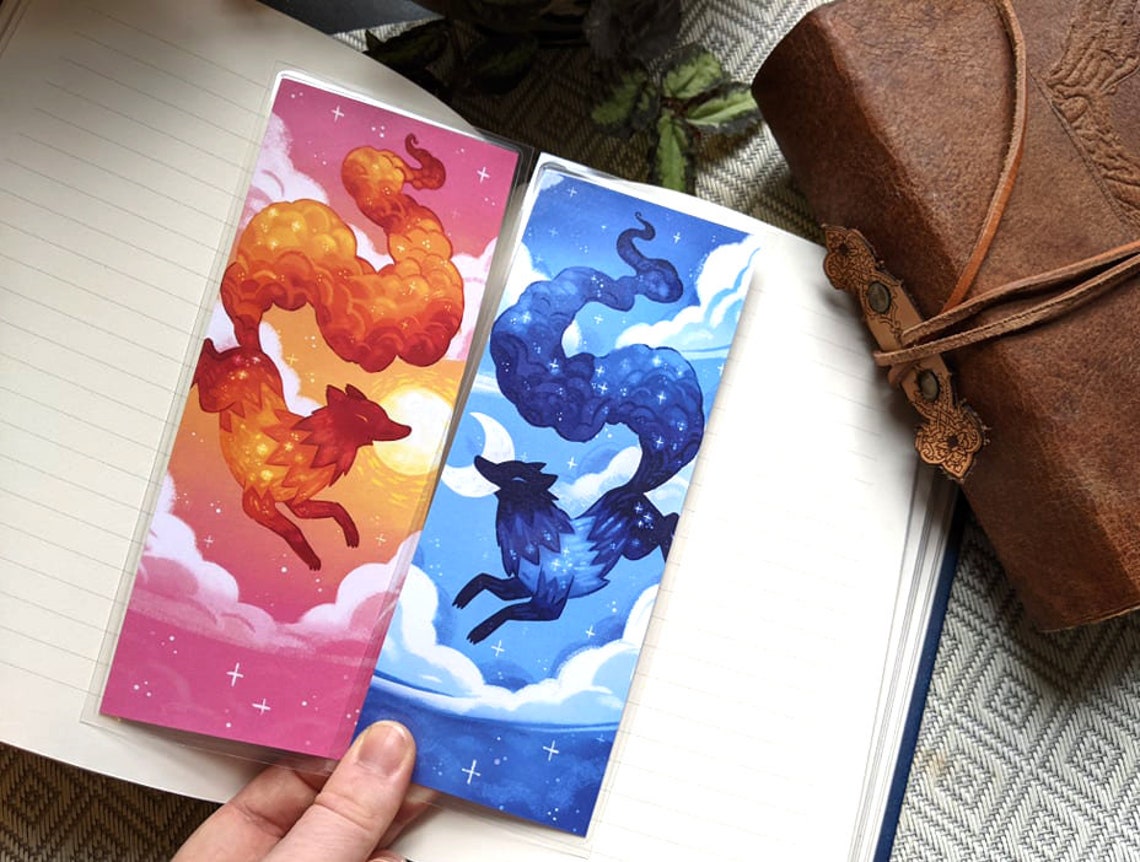 Sun & Moon Wolf Bookmarks Illustrated Bookmark Unique - Etsy