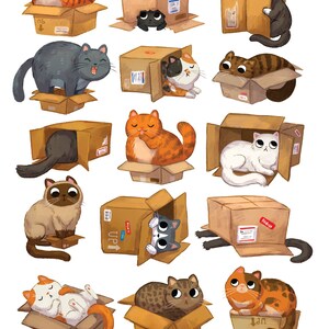 Cats in Boxes Illustration Print 8by10 8.5 by 11 Wall Art - Etsy Canada