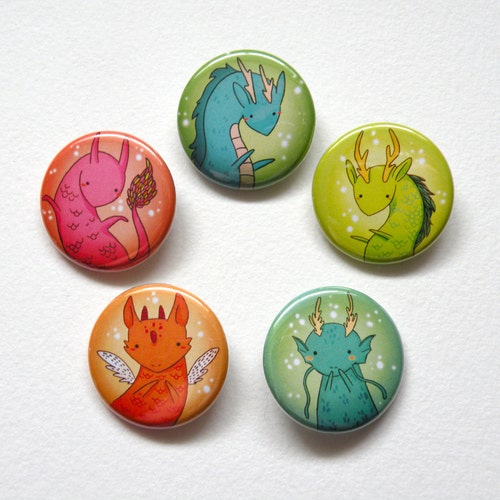 Colourful Dragon Pinned Back Button Pack: Kawaii Gift Party - Etsy