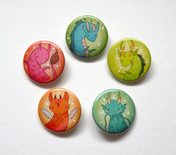 Colourful Dragon Pinned Back Button Pack: Kawaii Gift Party - Etsy