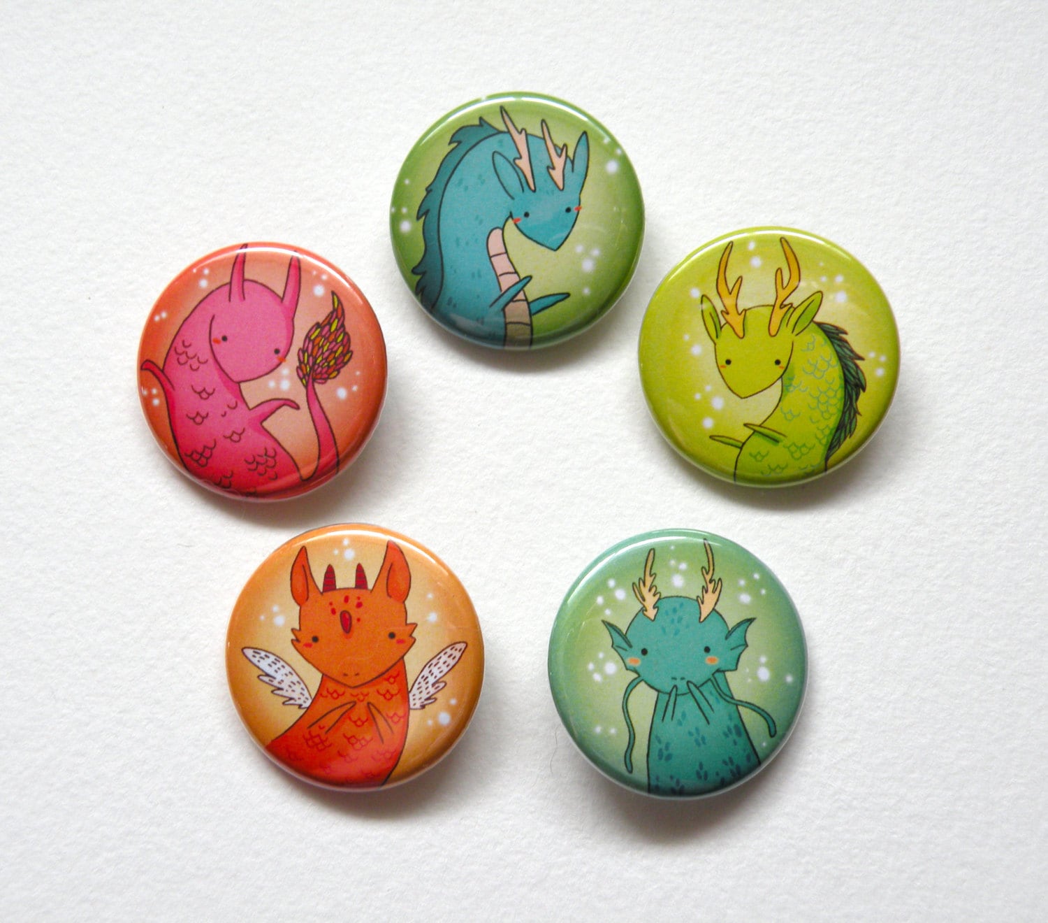 Colourful Dragon Pinned Back Button Pack: Kawaii Gift Party - Etsy