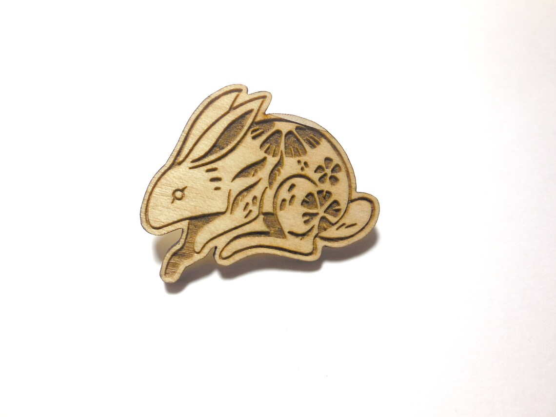 Wooden Rabbit Bunny Brooch Pin 1.5 Inch Wooden Jewelry - Etsy