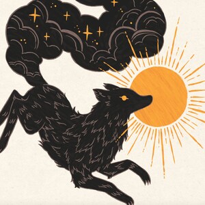 Black Wolf Eclipse, Illustrated Artwork, Wall Art, Wolf Artwork ...