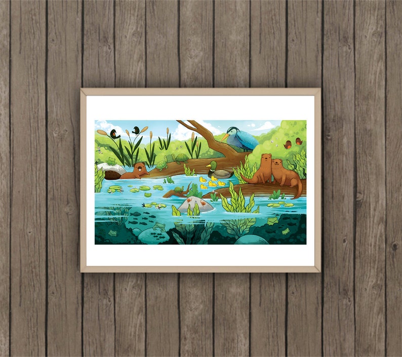 Pond and River Ecosystem Print Children's Room Artwork | Etsy