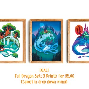 Nightfall Mountain Dragon Art Print, Illustrated Art, Dragon Art, Cabin ...