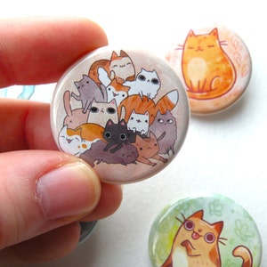Cute Cat Pinned Back Button Pack: Cat, Pets, Cat Lady, Cute, Kawaii ...