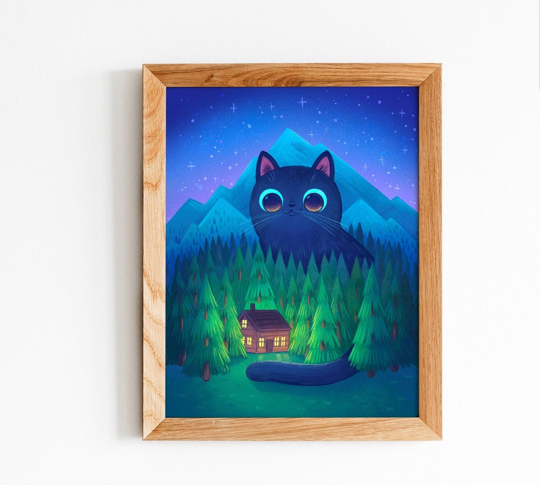 Cozy Cabin Cat Art Print, 8.5 by 11, Wall Art, Illustration, Cat Art ...