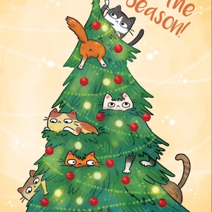 Holiday Christmas Cat Card, Cute Cards, Greeting Card, Funny Card ...