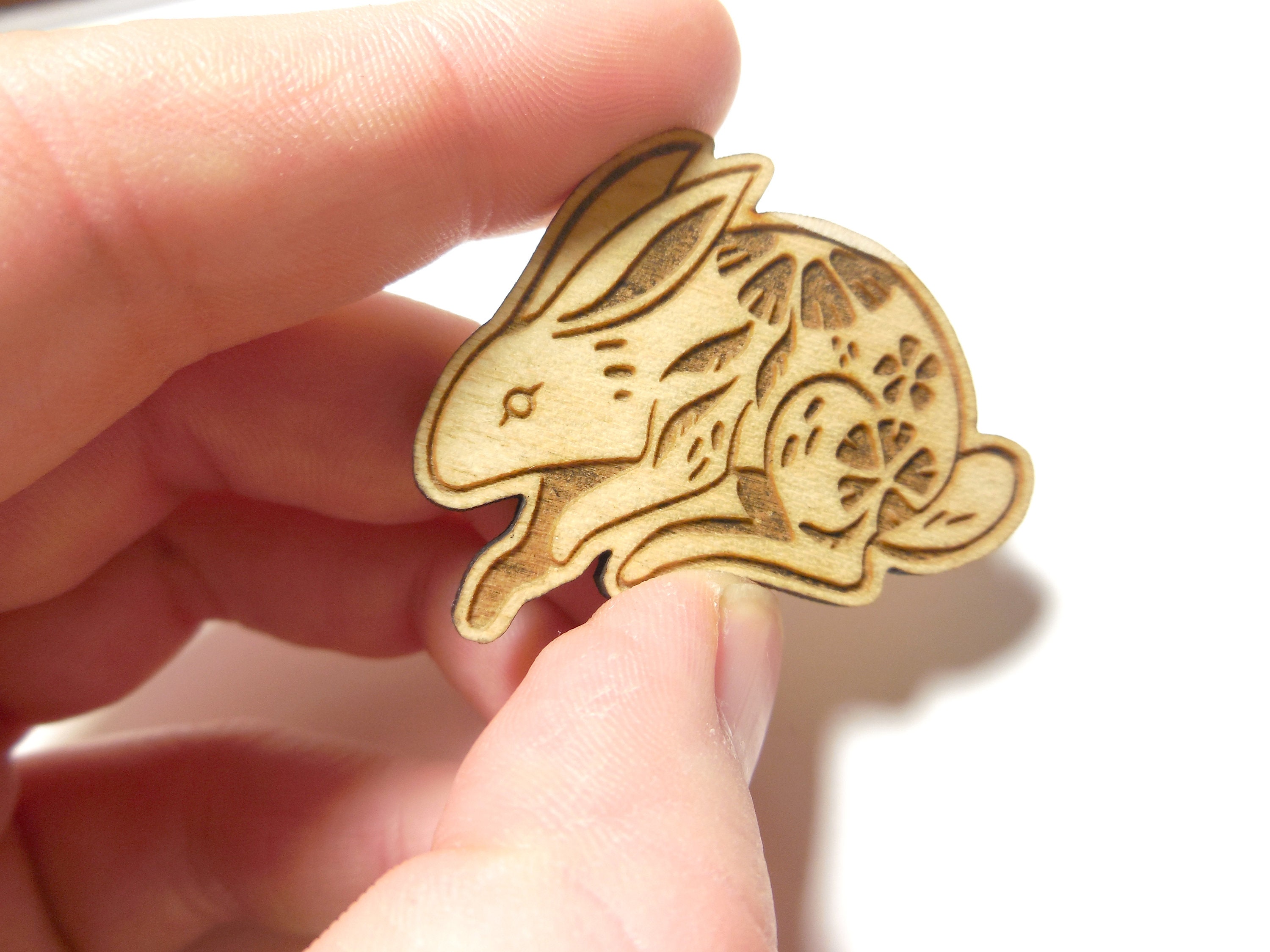 Wooden Rabbit Bunny Brooch Pin 1.5 inch wooden jewelry | Etsy