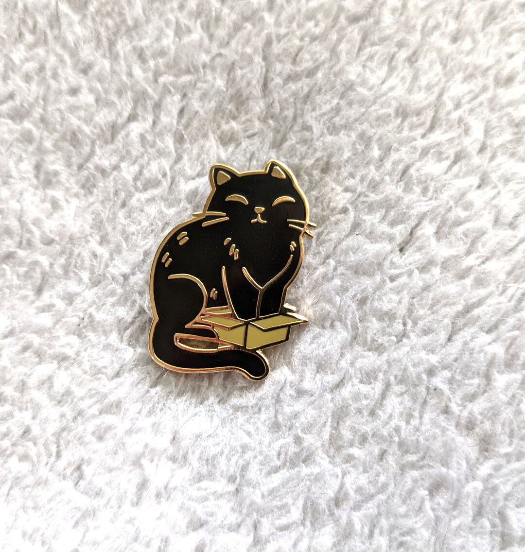 Cat in Box Enamel Pin ; Black Cat, Lapel Pin, Brooch Pin 1.5 Inch, Cat ...