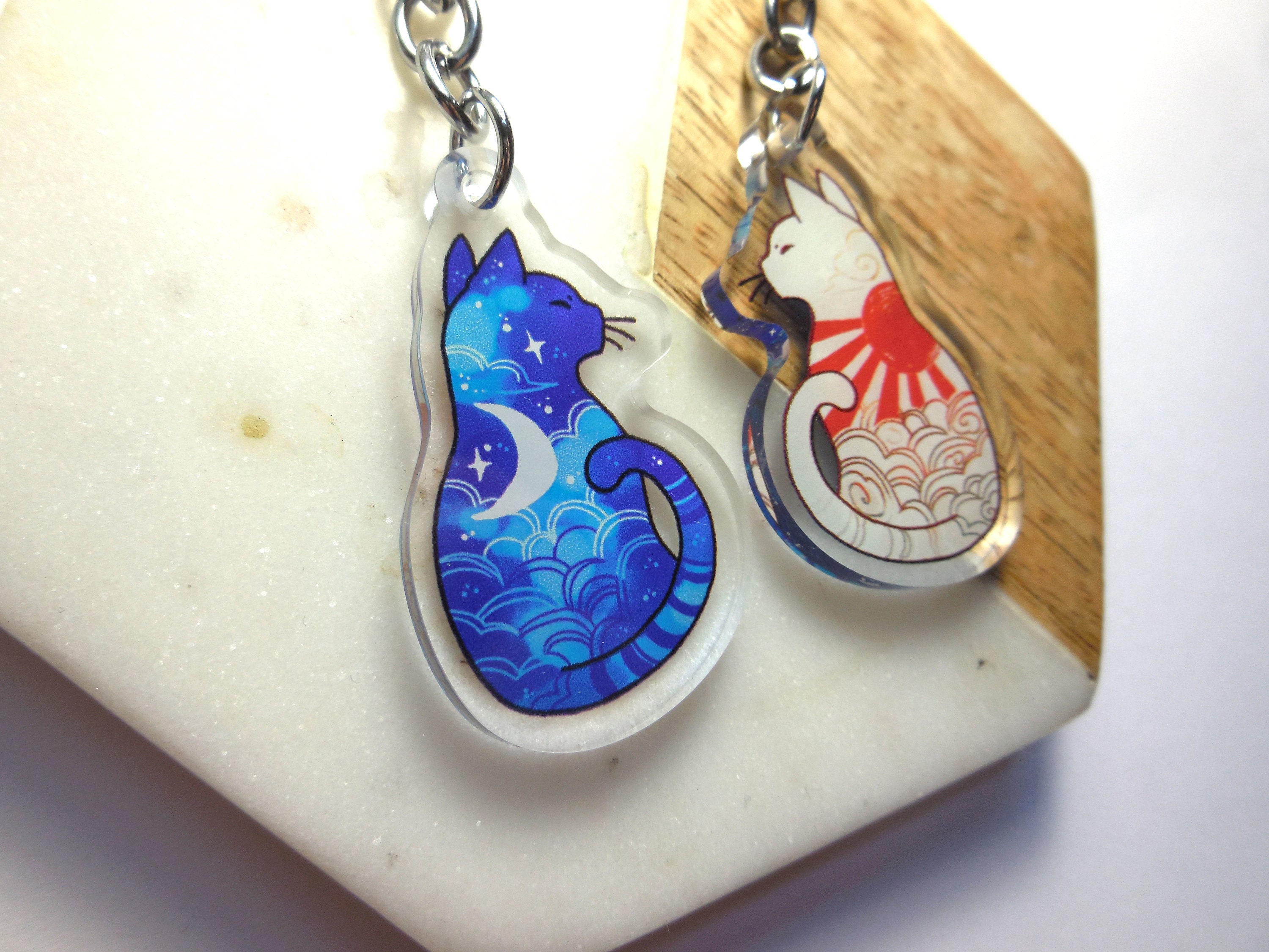 Cat keychain charm Reversible charm 1.5 inch cute jewelry | Etsy