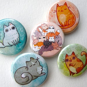 Cute Cat Pinned Back Button Pack: Cat, Pets, Cat Lady, Cute, Kawaii ...