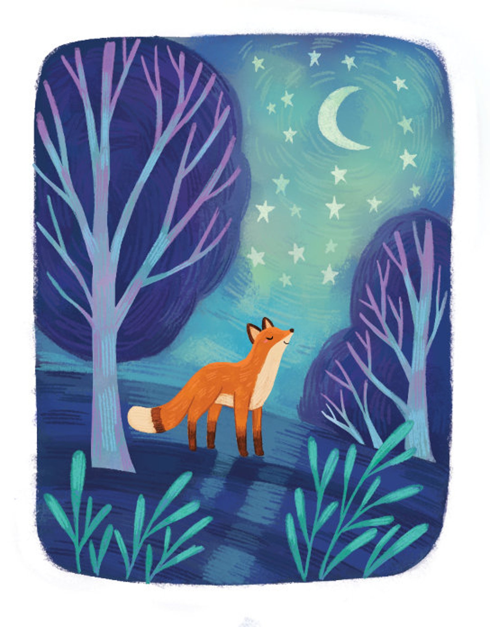 Nursery Fox and the Moon Illustrated Print: 8.5 by 11 8 by - Etsy