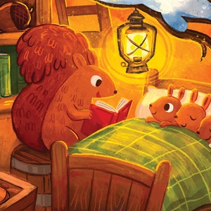 Squirrel Family Bedtime Art: Squirrel Print 8by10, 8.5 by 11, Wall Art ...