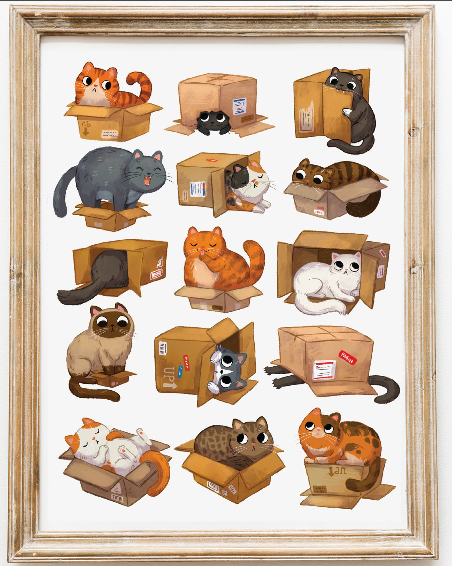 Cats in Boxes Illustration Print 8by10, 8.5 by 11, Wall Art ...